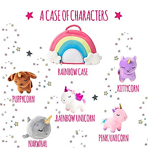 PixieCrush Unicorn Toys Stuffed Animal Gift Plush Set with Rainbow Case – 5 Piece Stuffed Animals with 2 Unicorns, Kitty, Puppy, and Narwhal – Toddler Gifts for Girls Aged 3, 4, 5,6,7, 8 yr olds