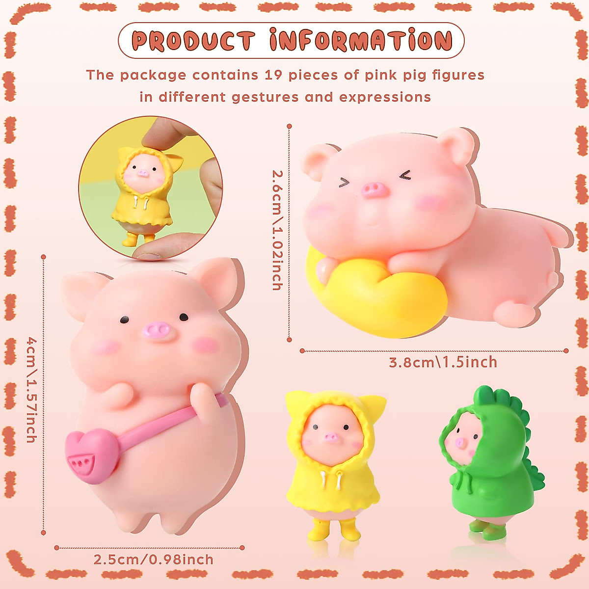 19 Pcs Miniature Figurines Toys Figure Animal Toys Set Cute Figurine Cake Toppers Mini Garden Miniature Figurines Landscape Decor for Home Desk Party Decorations (PVC,Pig)