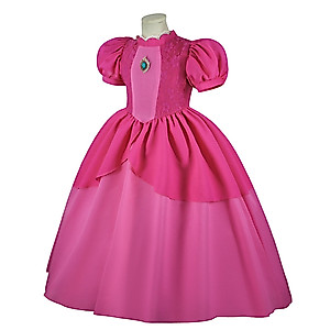 Princess Dress up Costume for Girls with Crown Blue Earrings Gloves Brooch Peach Cosplay Halloween Birthday Party Red-130