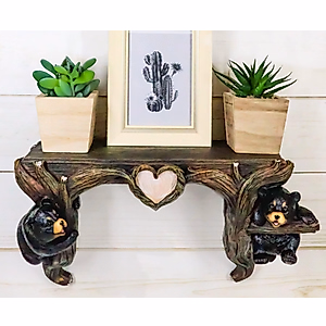 Ebros Whimsical Climbing Black Bears by Tree Branches with Heart Shaped Center Arch Wall Hanging Floating Shelf 13.5" Wide Rustic Bear Family Decorative Cabin Lodge Country Mountain Western Homes