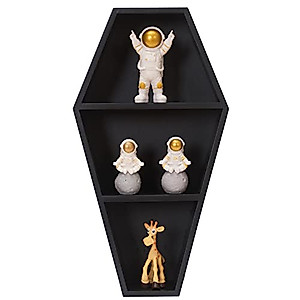 Ytlandy Coffin Bookshelf Halloween Gothic Room Decor Floating Shelves Witchy Crystal Shelf Black Floating Wooden Shelf for Wall or Table Top Coffin Tray Halloween Creepy Goth Home Decor