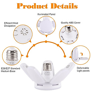 YWD Led Garage Light 2 Pack - 48W Glare-Free 360° - 4500LM 6500K LED Deformable Light - E26/E27 Screw in Led Light Buld for Basements, Barn, Farmhouse and Attics