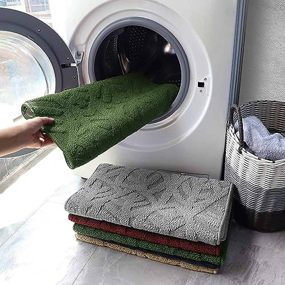 TOONOW Indoor Doormat Front Door Mat,30"x18", Low-Profile Machine Washable Kitchen Rug, Absorbent Mud Half Round Entrance Mat for Outdoors, Entryway, Patio, Bedroom, Olive Green