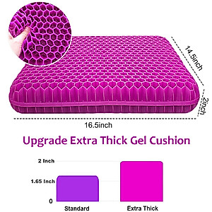 Gel Seat Cushion, Office Seat Cushion Chair Pads for Office Home Car Wheelchair Long Trips - Extra Thick Gel Cushion for Pressure Sores, Tailbone, Back, Sciatica Pain Relief (Extra Thick, Violet)