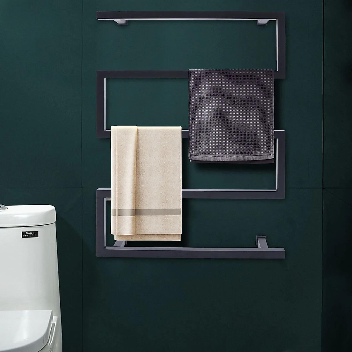 Heated Towel Rack Wall Mounted Holder 5Bars Rustproof Sturdy Space-Saving Heater Warmer Towel Racks Stainless Steel Bathroom Accessories Waterproof IP44 for Bathroom Kitchen Hotels (90W Black)