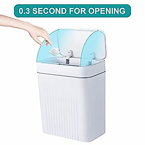 BURLAND 2.1 Gallon Automatic Bathroom Trash Can with Lid, Smart Bathroom Home Electric Trash Cans with Gray Lid, Slim Plastic Narrow Garbage Can, Gray Lid