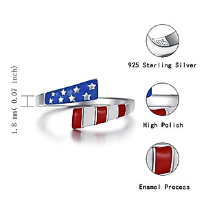 APOTIE Silver USA America Flag Ring - S925 Patriotic Independence Day Star Jewelry 4th of July Gifts for Women (America Flag1)