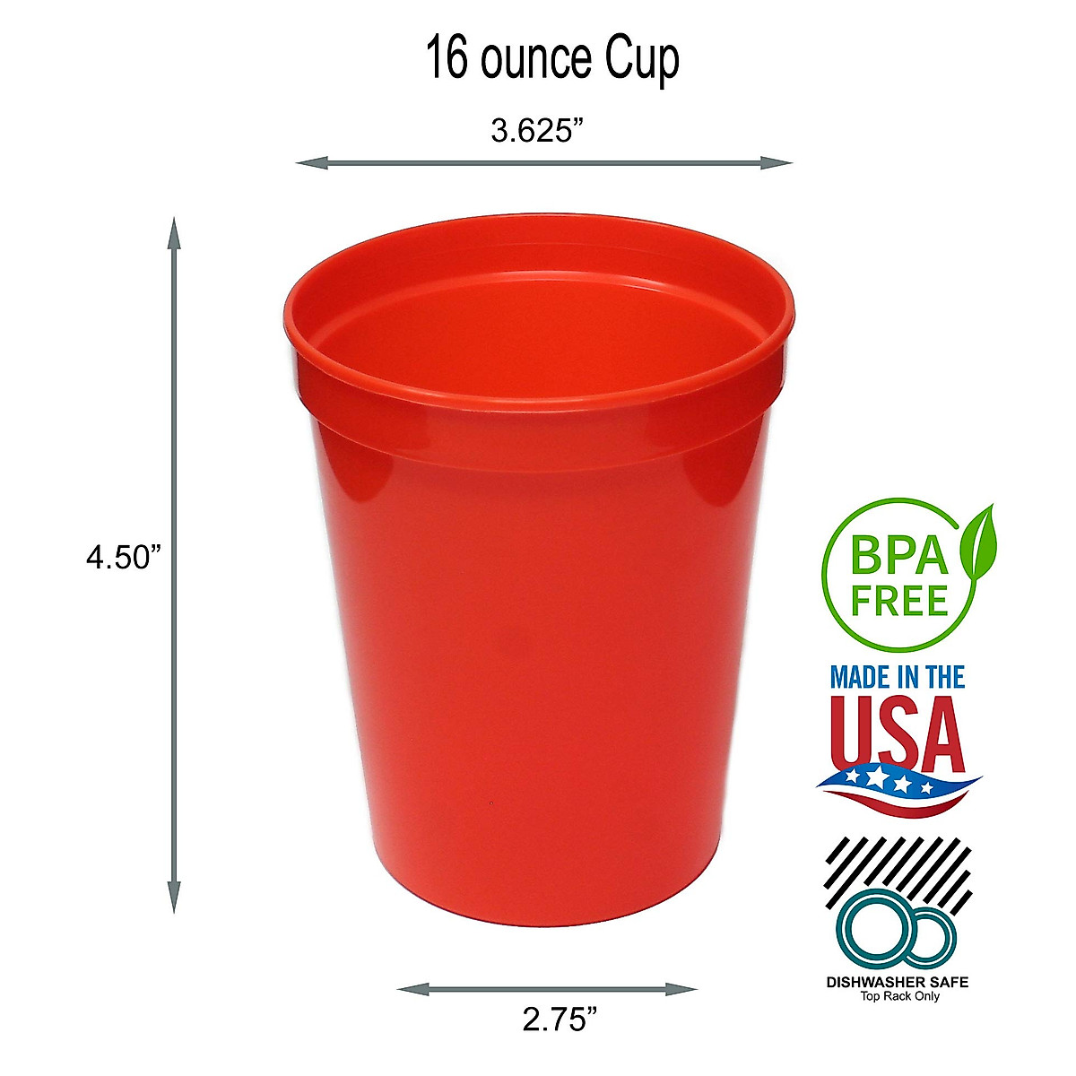 Rolling Sands 16 oz. Reusable Plastic Stadium Cups, 8 Pack, Made in USA, BPA-Free Dishwasher Safe Tumblers, Rainbow