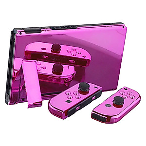eXtremeRate DIY Replacement Shell Buttons for Nintendo Switch, Back Plate for Switch Console, Housing with Full Set Buttons for Joycon Handheld Controller - Chrome Pink [No Electronics Parts]