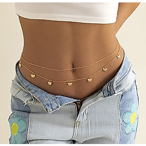 Waist Chain for Women Summer Layered Body Chains Sexy Bikini Belly Beads Beach Chains (gold 4)