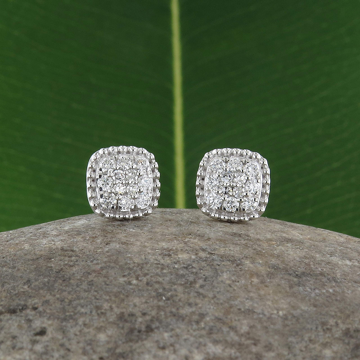 Dazzlingrock Collection 0.30 Carat (ctw) Round White Diamond Ladies Beaded Frame Square Cluster Stud Earrings 1/3 CT, Sterling Silver