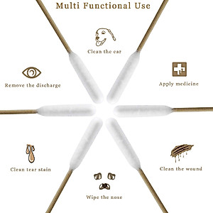 Hzran Cotton Buds for Dogs, 6 Inch Cotton Buds for Large Dog Ears, Lengthen Cotton Swabs for Cleaning Dogs Ears, Apply Medicine, Clean Wound, Bamboo Cotton Buds for Large Dog(50 Pieces)