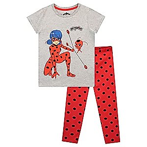 Miraculous Girls' Ladybug Top and Leggings Set 2 Piece Superhero Outfit for Kids Grey Size 12