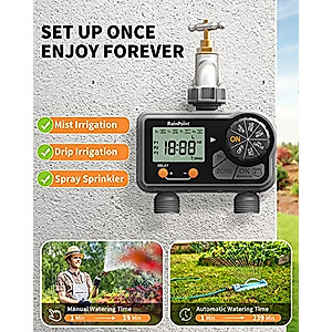 RAINPOINT Sprinkler Timer,Water Timer with 6 Programmable Procedure Rain Delay/Manual/Automatic Mode,Outdoor Hose Timer for Week/Specific/Daily Day Cycle Watering for Lawn Garden Irrigation,2 Outlet