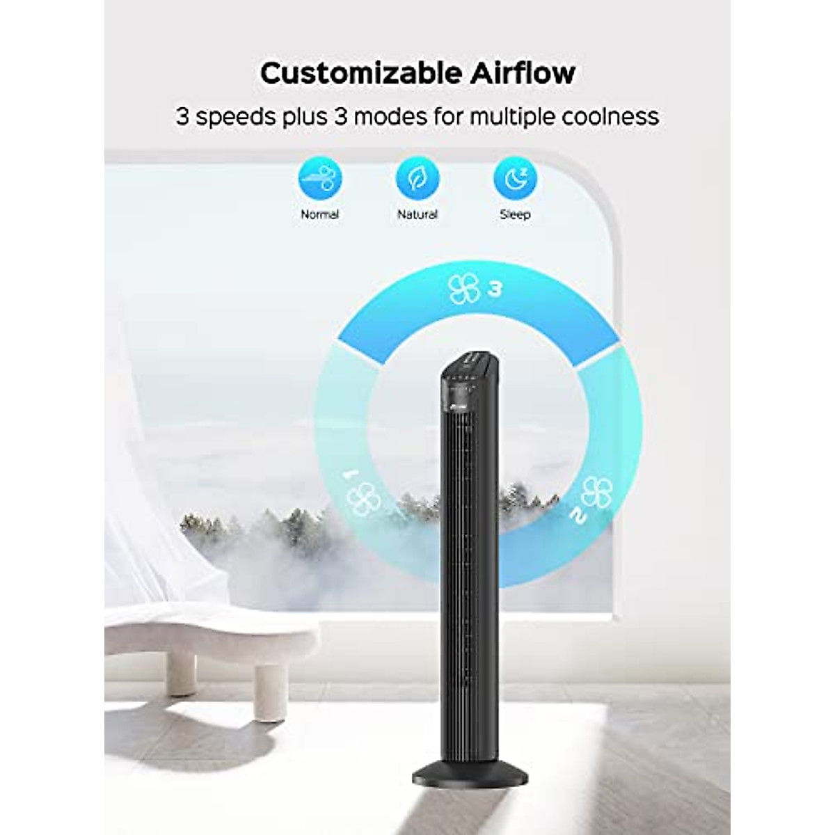 ZICOOLER 30" Tower Fan, Large Airflow 70° Oscillating Fan with Remote, 32dB Quiet Fan with 3 Modes, 7.5H Timer, 3 Speeds, Cooling Fan for Bedroom, Home, Office