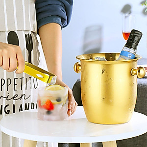 Ice Buckets - Champagne Ice Bucket with Tongs, Golden Trumpet Ice Bucket Stainless Steel Mirror Reflection Wine Cooler for Cocktail Bar Beer Red Wine Liquor Beverages Party,Ice Frozen Longer, 2.5L