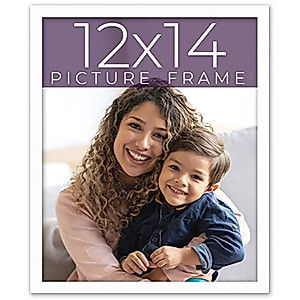 12x14 Frame White Real Wood Picture Frame Width 0.75 Inches | Interior Frame Depth 0.5 Inches | White Mid Century Photo Frame Complete with UV Acrylic, Foam Board Backing & Hanging Hardware