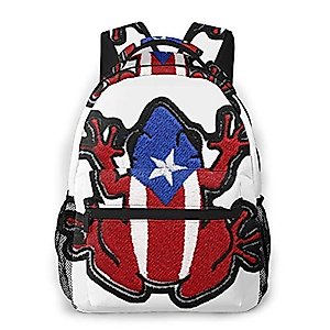 YANGPI Fashion Unisex Backpack Puerto Rico Flag Frog Bookbag Lightweight Laptop Bag For School Travel Outdoor Camping
