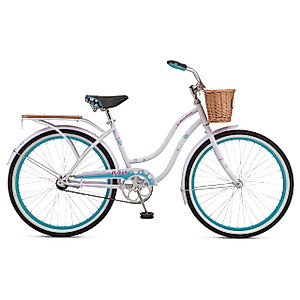 Schwinn Destiny Beach Cruiser Bike for Men Women, Ages 8 Up or Rider Height 4'8" to 5'6", 24-Inch Wheels, Single Speed, Rear Cargo Rack, Purple