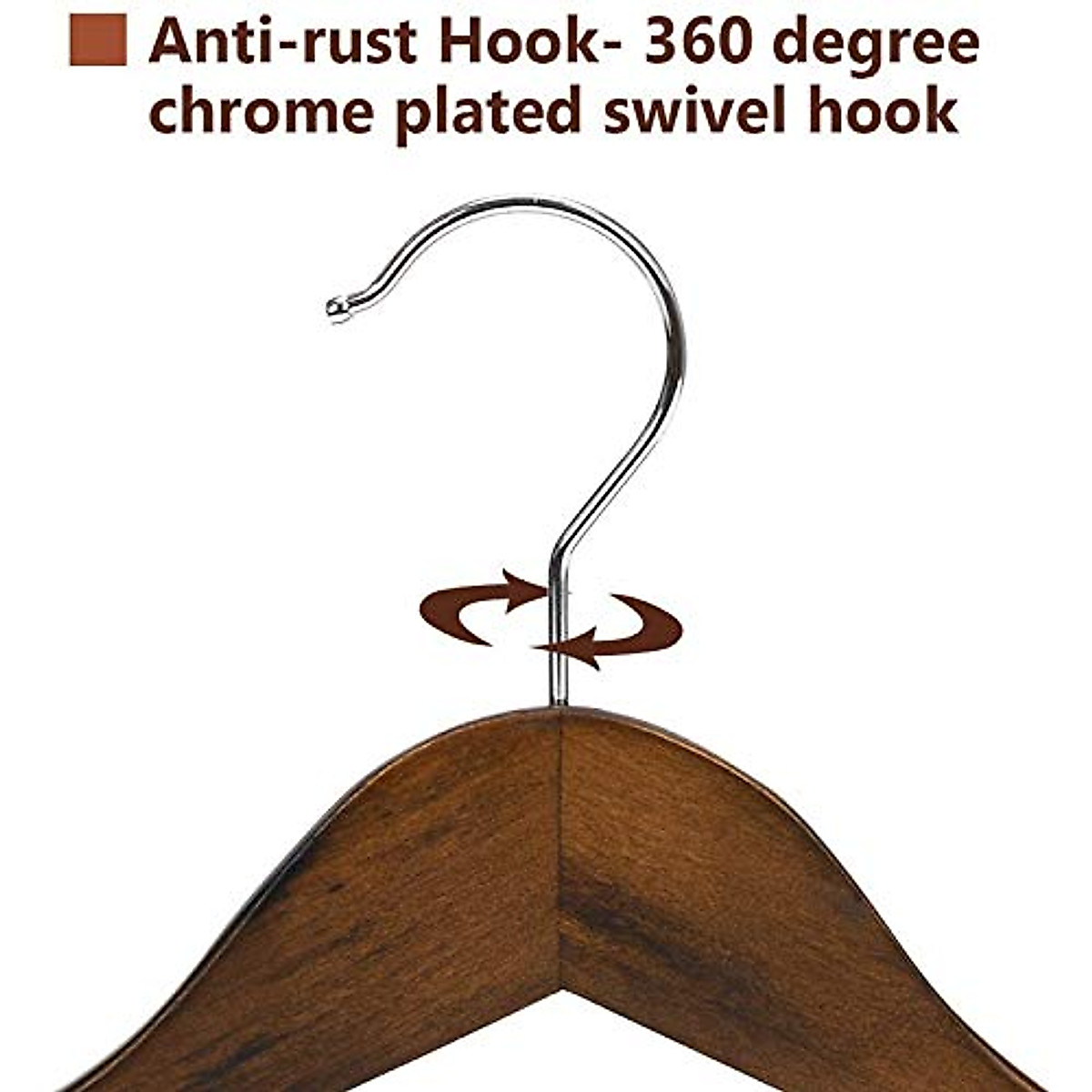 JS HANGER Wooden Suit Hangers, 6 Pack Extra-Wide Shoulder Wood Coat Hangers with Non Slip Pant Bar, Extra Smooth and Splinter Free Retro Finish