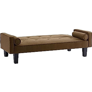 FULife 72" Convertible Loveseat Sofa Bed Sleeper Daybed,Modern Upholstered Folding Recliner,Small Futon Sofá,2 Seaters Couches with Two Pillows for Living Room/Office/Aparment/Place, Brown Fabric
