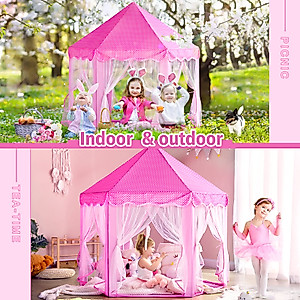 Monobeach Princess Tent Girls Large Playhouse Kids Castle Play Tent with Star Lights Toy for Children Indoor and Outdoor Games, 55'' x 53'' (DxH)