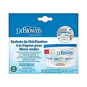 Dr. Brown's Microwave Steam Sterilizer Bags for Baby Bottles, Nipples, Bottle Parts, Pacifiers, Teethers and Breast Pump Parts - 5 Count(Pack of 1)