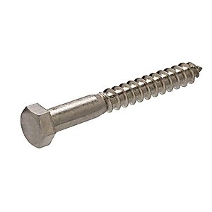 Pack 10 of 5/16 x 5 304 Stainless Steel Hex Head SS 18-8 Lag Screw Bolt
