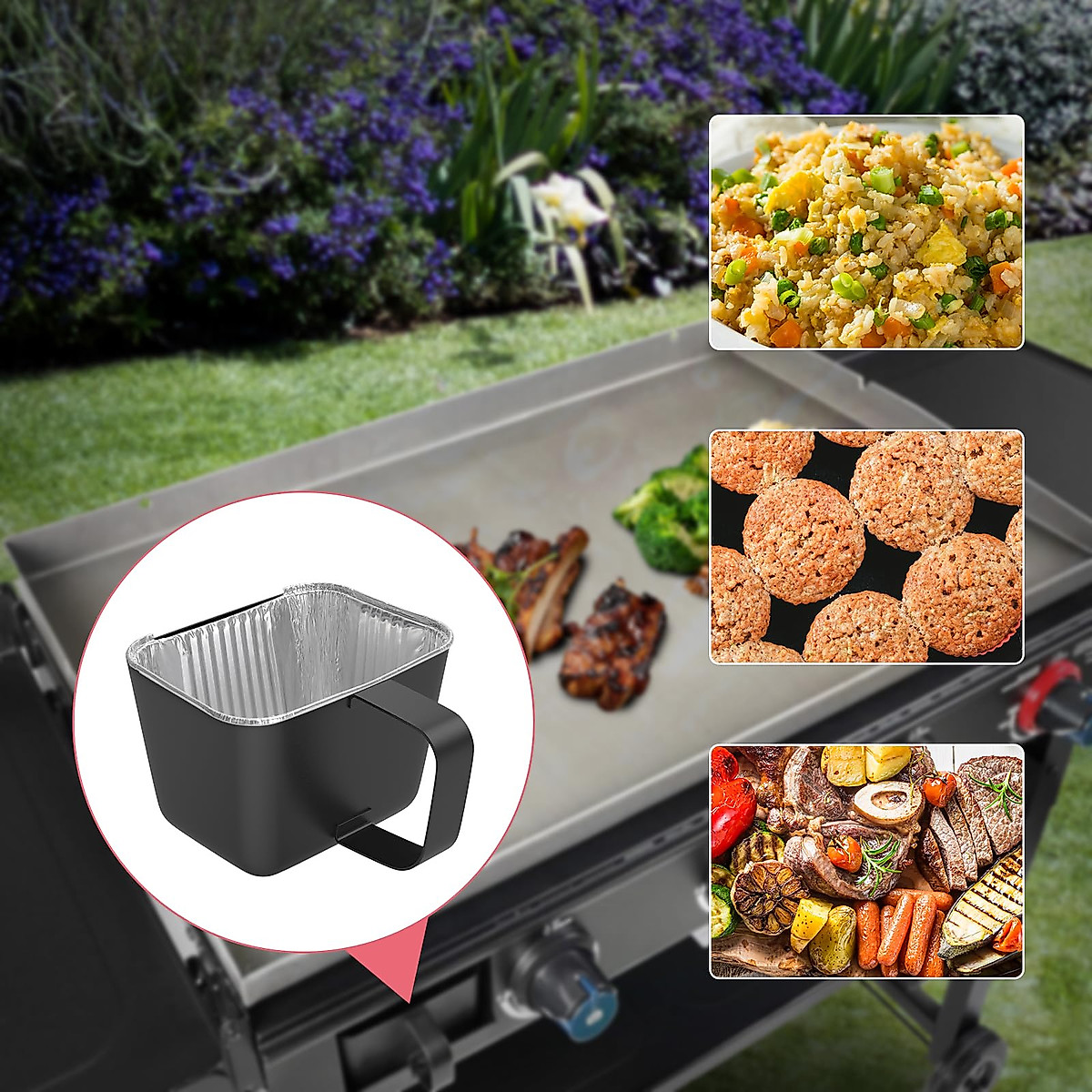 BMMXBI 10-Pack Grill Grease Cup Liners for Pit Boss 2/3/4 Burner Gas Griddles Disposable Aluminum Pans Liners Compatible with Country Smoker 4 B and Blue Rhino Razor GGC1643M GGC1643L GGC2241L Grill