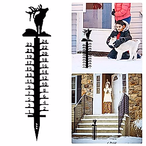 Gift 24cm Snowflake Snow Measuring Instrument Snowmobile Snow Measuring Instrument Metal Snow Measuring Ruler Outdoor Garden Ornament 4x4 Post Base for Mailbox (Black, One Size)