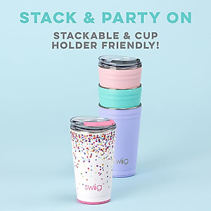 Swig Life 24oz Party Cup, Stackable Insulated Travel Coffee Tumbler with EZ Slider Lid, Cup Holder Friendly Travel Thermos, Stainless Steel 24 oz Tumbler, Reusable Coffee Mug (Lake Girl)