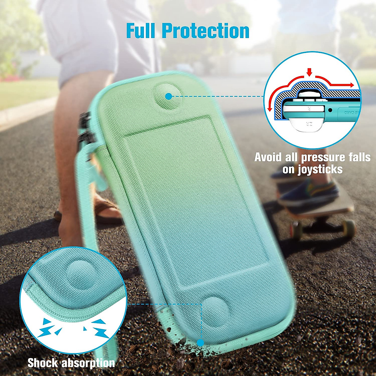 Fintie Slim Carrying Case for Nintendo Switch Lite 2019, Shockproof Protective Portable Carrying Cases, [Slim Fit] Travel Storage Hard Shell w/8 Game Cartridges & Adjustable Hand Strap, Seaside Ombre