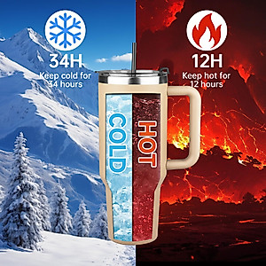 StarSpeed 40 oz Tumbler with Handle and Straw Lid | Stainless Steel Water Bottle Travel Mug Reusable Insulated Cup With Lid And Straw, Keep Cold Heat and Ice for Hours(40oz,Mocha)