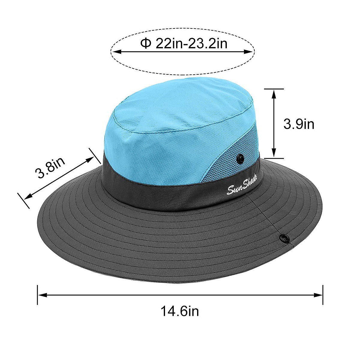 IYEBRAO 2 Pack Womens Ponytail Sun Hat UV Protection Bucket Hats Foldable Wide Brim Summer Boonie Beach Cap Fishing Hiking(Beige & Sky Blue)