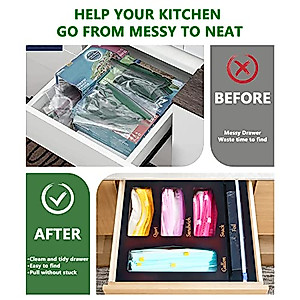 AeonPack Bamboo Ziplock Bag Organizer for Drawer - Flip Top Food Baggie Organizers for Kitchen Drawers - Foil and Plastic Wrap Storage Dispenser - Gallon, Sandwich, Snack, Quart Bag Holder - 15.5x13x3