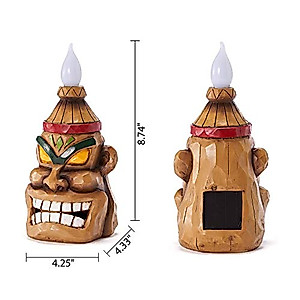 Yiosax Tiki Touch Outdoor Decor-Solar Tiki Torches Figurine with Flickering Flame |Easter Garden Statues for Patio, Bar, Yard, Backyard Decorations(8.74inch Tall)