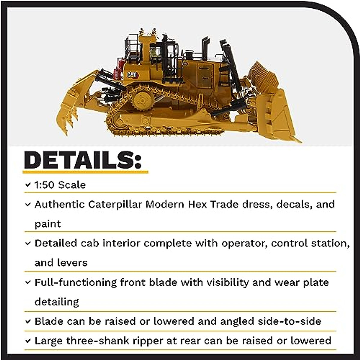 Diecast Masters 1:50 Caterpillar D11 Track-Type Tractor - TKN Design | High Line Series Cat Trucks & Construction Equipment | 1:50 Scale Model Diecast Collectible | Diecast Masters Model 85604