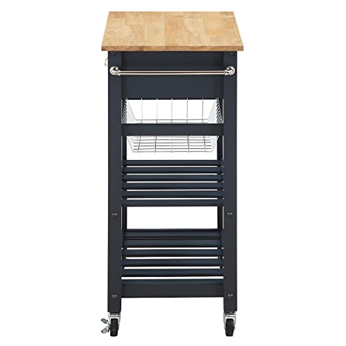 OS Home and Office Furniture Model HMPNW-70 Hampton Kitchen Cart in Blue with Solid Rubberwood Top