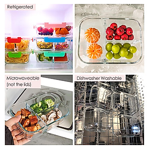 HAKEEMI 5-Pack,3 Compartment Glass Meal Prep Containers Set,34oz, Divided Food Storage Containers with Lids, Glass Lunch Box with 3 Dividers