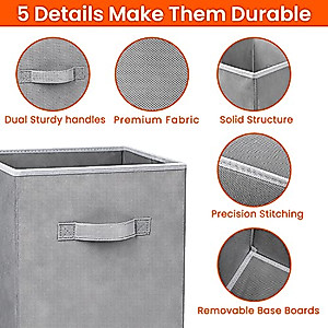 Storage Cubes, 11 Inch Cube Storage Bins (Set of 8), Fabric Collapsible Storage Bins with Dual Handles, Foldable Cube Baskets for Shelf, Closet Organizers and Storage Box (Grey)