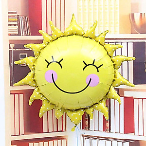 HAIOPS Sun Flower Foil Balloons Smiley Sunshine Sun Aluminum Balloon Birthday Wedding Decoration 26 Inch, 5 Pcs