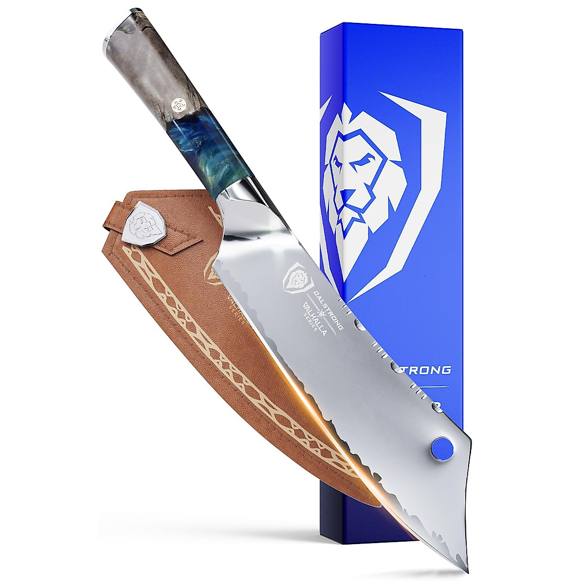 Dalstrong Chef & Cleaver Hybrid Knife - The 'Crixus' - 8 inch - Valhalla Series - 9CR18MOV HC Steel - Resin & Wood Handle - Razor Sharp Chef's Knife - w/Leather Sheath