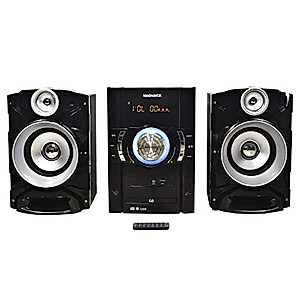 Magnavox MM440 3-Piece CD Shelf System with Digital PLL FM Stereo Radio, Bluetooth Wireless Technology, and Remote Control in Black | Blue Colored Lights | LED Display | AUX Port Compatible |