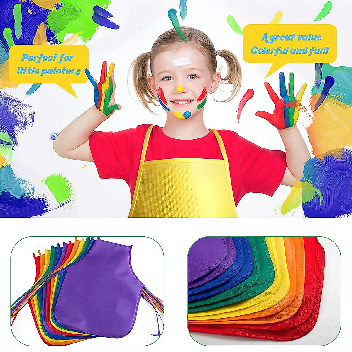 lyivssuy Children's Artists Fabric Aprons - Classroom,Kitchen, Community Event, Crafts & Art Painting Activity. Safe Clean 12 Pack Assorted Colors