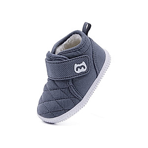 BMCiTYBM Baby Shoes Boy Girl Sneakers Winter Warm High Top Non Slip First Walking Infant Shoes 6 9 12 18 24 Months Grey Size 12-18 Months Toddler