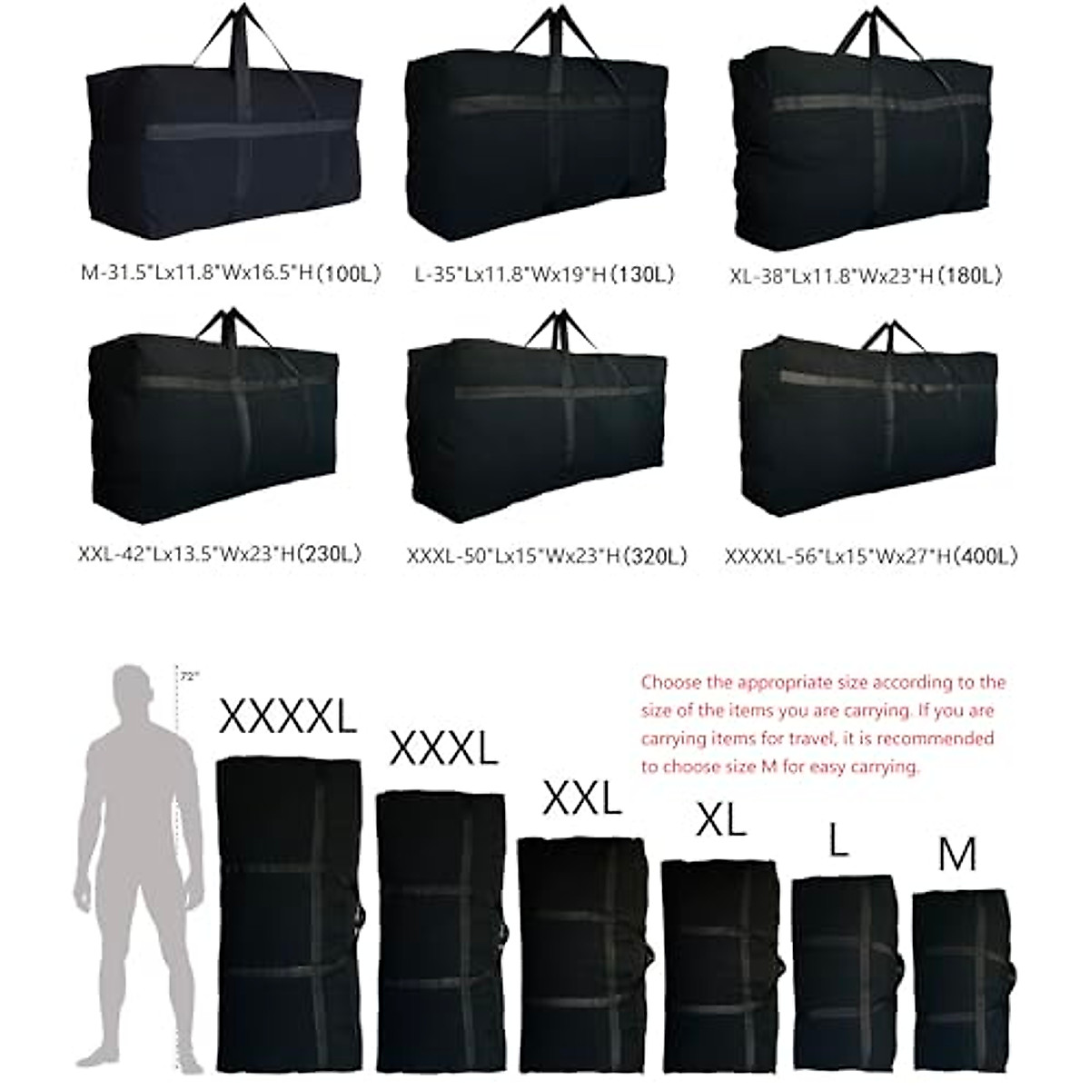 DoYiKe Extra Large Storage Duffle Bag with Zippers and Handles, Big Foldable Duffle Bag for Travel-38x23x11Inch