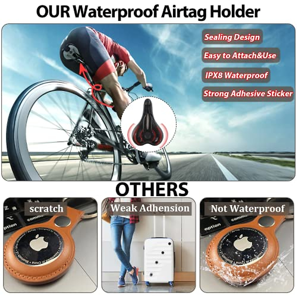 4 Pack AirTag Holder Case with Adhesive Sticker, IPX8 Waterproof Stick on Hidden Mount AirTag Case GPS Tracker Protection Cover for Luggage Laptop Car Bike Remote Control Drone