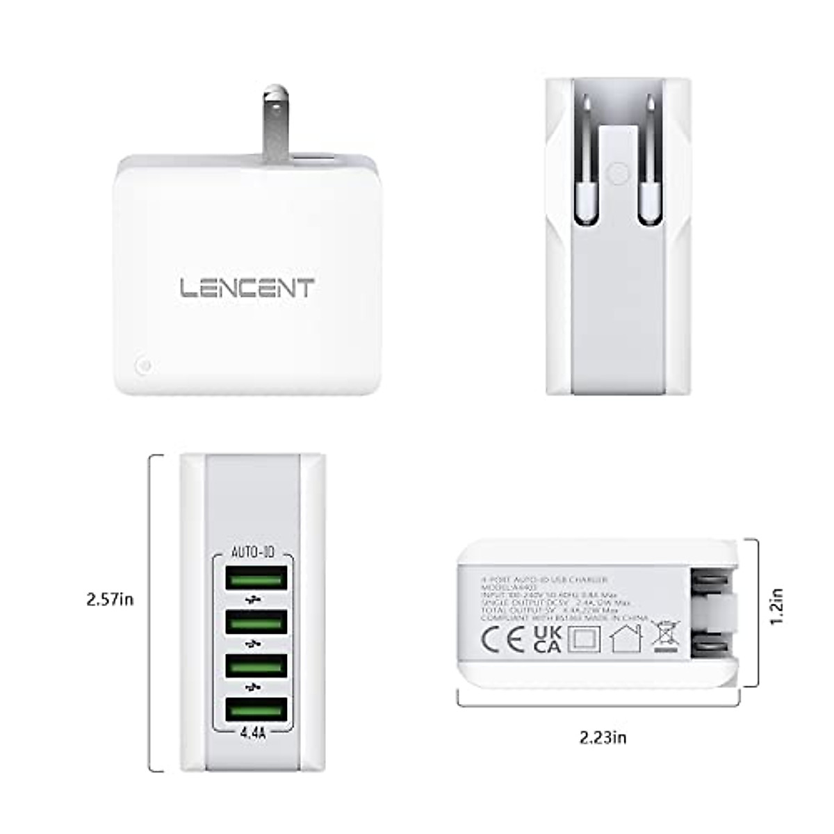Multiple USB Wall Charger, [22W/4.4A] LENCENT 4 Port USB Travel Power Adapter, All in One Worldwide Cell Phone Charger With UK US EU European Australia, International Block Cube Plug for iPhone & IPad