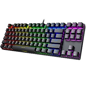 Mechanical Gaming Keyboard, Customizable Rainbow LED Backlit USB Wired Keyboard with Small Size/87 Keys/Multiple Colors/Detachable Keycaps/Spill Resistant,Ergonomic Keyboard for Windows