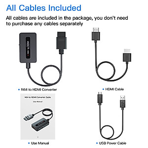 Kirolle N64 to HDMI Cable Converter Supports 4 : 3 and 16 : 9 HDMI Output Switch, HDMI Cable for N64, Nintendo64 to HDMI Converter Compatible with Nintendo 64/ Super SNES/NGC